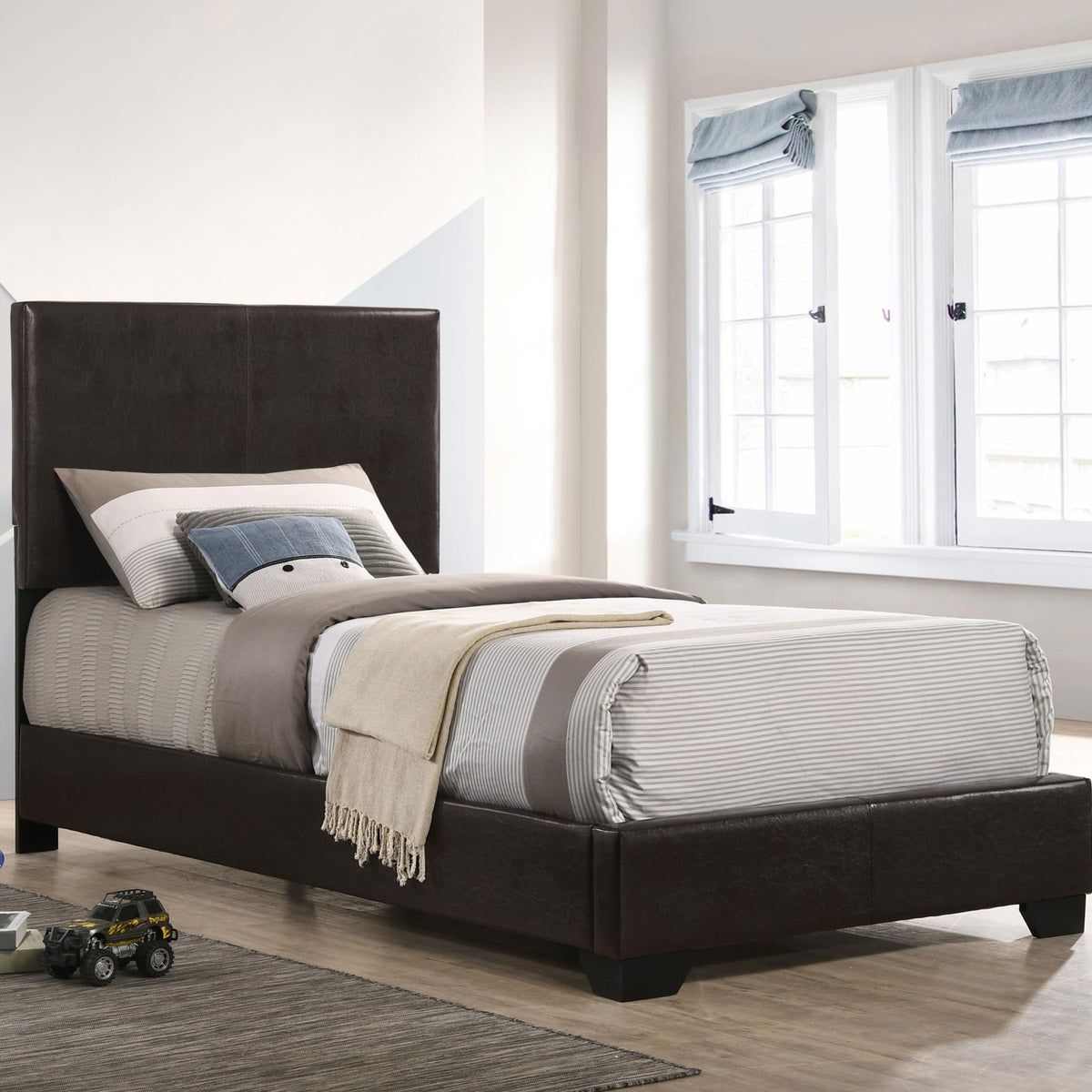 Conner Upholstered Twin Panel Bed Dark Brown – Carolina Homestore